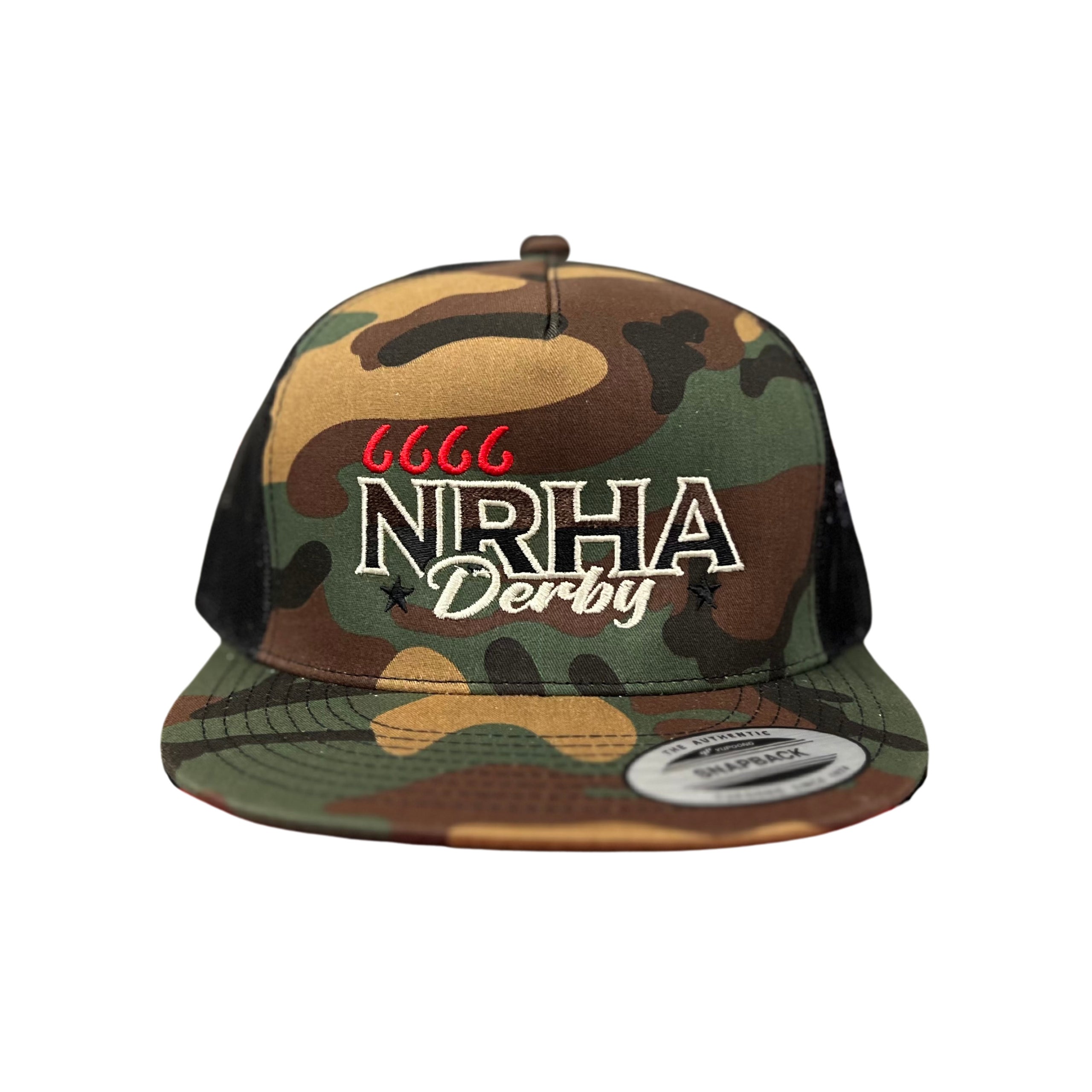 6666 NATIONAL REINING HORSE ASSOCIATION (NRHA) DERBY CAMO FLAT BILL CAP | Just Stitch It Inc.